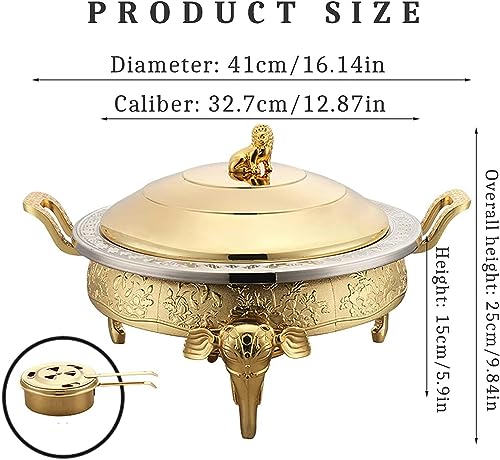 FLTRGO Retro Round Chafing Dish, Stainless Steel Buffet Server Warming Tray with Fuel Holders and Lid, for Birthday Party Wedding Celebration