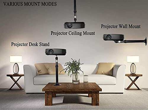 Universal Projector Mount Projector Ceiling Mount 12-17 in Adjustable Height 360° Rotation Stainless Aluminium Alloy Cable Management Projector Wall Mount for Mini Projector Video CCTV DVR Camera