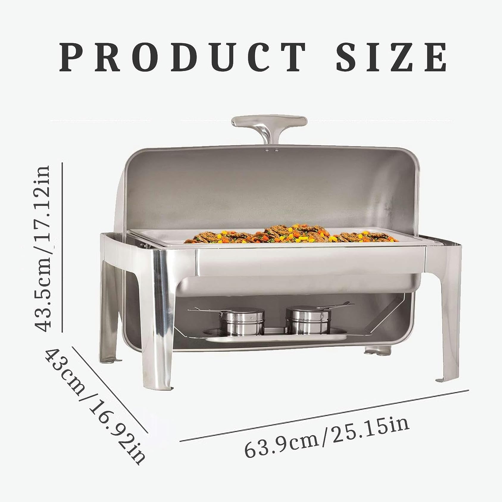 FLTRGO Chafing Dish Set, 9L Stainless Steel Buffet Trays Food Server with Fully Retractable Roll Top Lid, for Restaurant Catering Parties Weddings Picnics,Invisible