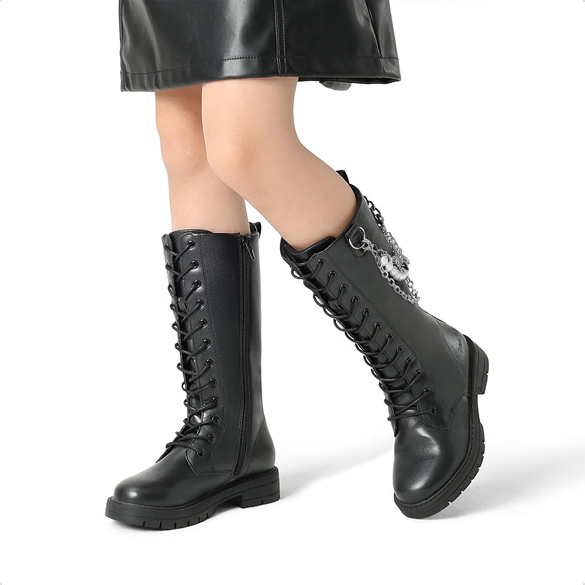 DREAM PAIRS Girls Riding Boots Knee High Side Zipper Mid Calf Shoes SDBO2216K Black-1 Size 2 Little Kid