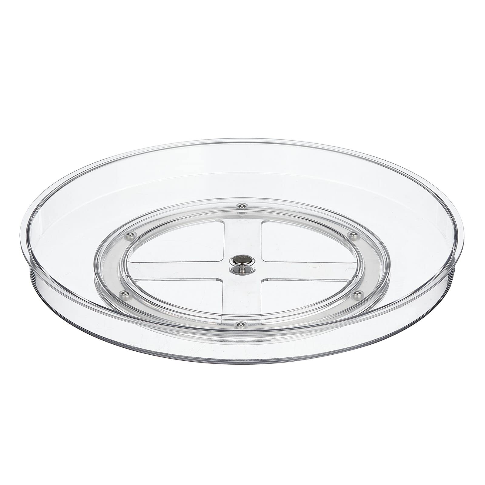 mDesign Lazy Susan Turntable Plastic Spinner for Kitchen/Bathroom, Pantry, Fridge, Cupboards, or Counter Organizing, Fully Rotating Organizer for Food, 11.5" Round - Lumiere Collection - Clear