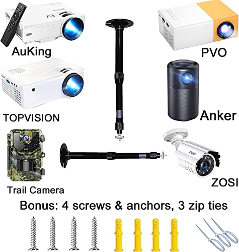 Universal Projector Mount Projector Ceiling Mount 12-17 in Adjustable Height 360° Rotation Stainless Aluminium Alloy Cable Management Projector Wall Mount for Mini Projector Video CCTV DVR Camera