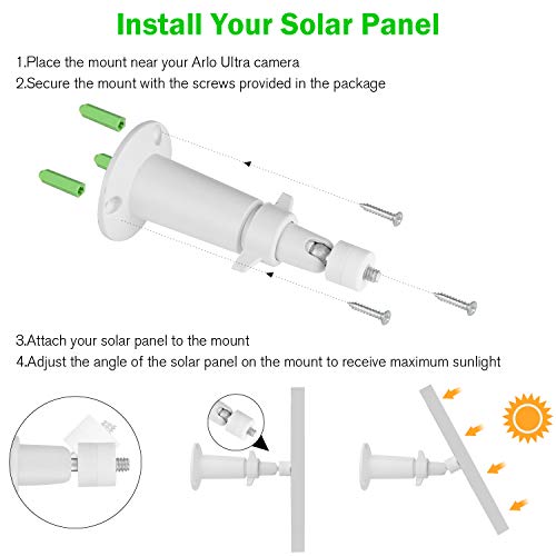 Uogw Solar Panel Charge for Arlo Pro 3/Arlo Pro 4/Arlo Ultra/Ultra 2, with 11.5ft Waterproof Magnetic Power Cable, Adjustable Mount(Silver)(NOT for Arlo Essential Spotlight)