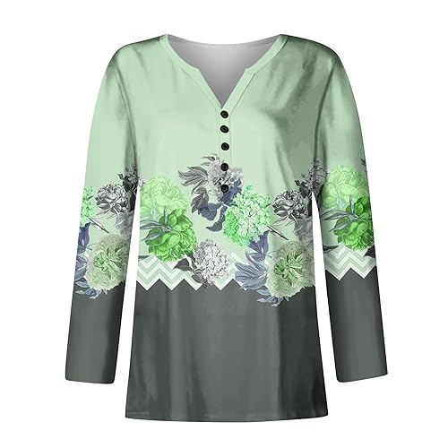 CzctKHun Long Sleeve Tops Long Sleeve Shirts for Women Womens Long Sleeve Shirts Womens Long Sleeve Tops V-Neck Pleated Pullovers Button Up Printing T-Shirt Comfy Tees Lightweight Sweatshirt