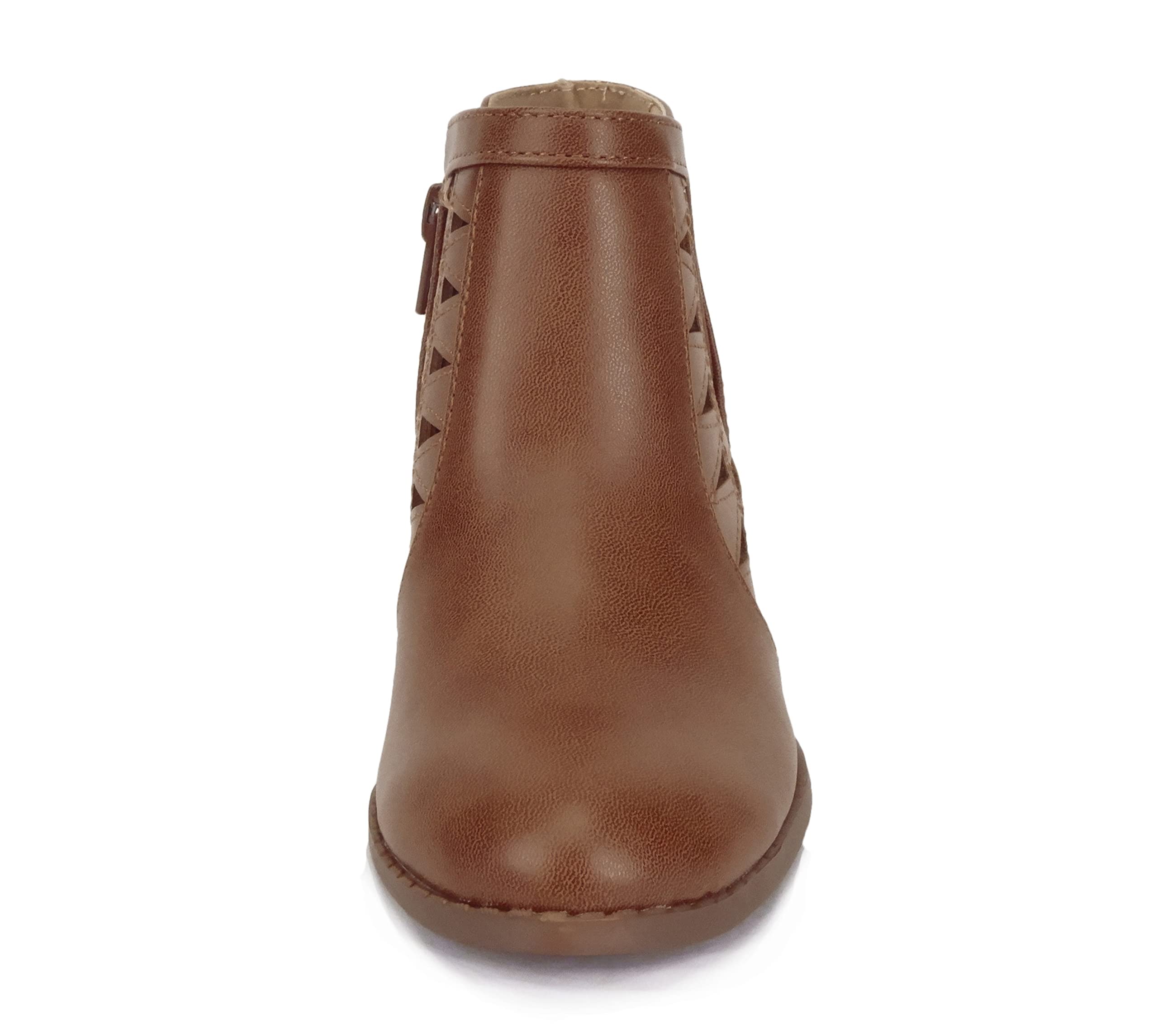 Soda Chance-2 Kids/Children/Girls Perforated Cut Out Stacked Block Heel Ankle Booties (Tan, us_footwear_size_system, little_kid, women, numeric, medium, numeric_2)