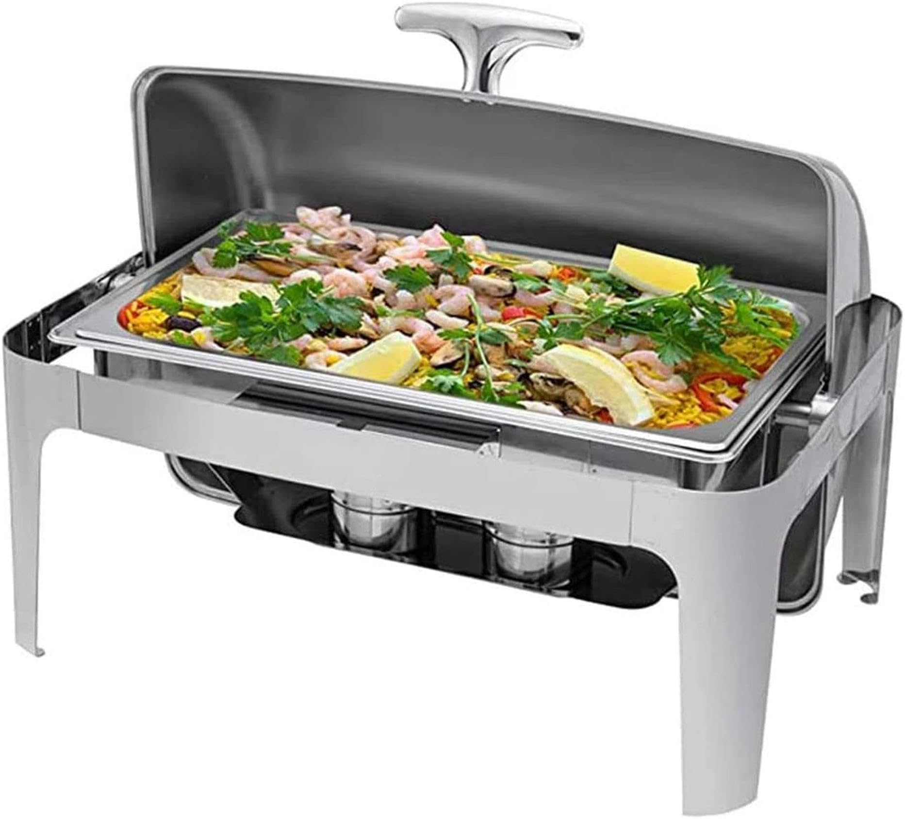 FLTRGO Chafing Dish Set, 9L Stainless Steel Buffet Trays Food Server with Fully Retractable Roll Top Lid, for Restaurant Catering Parties Weddings Picnics,Invisible