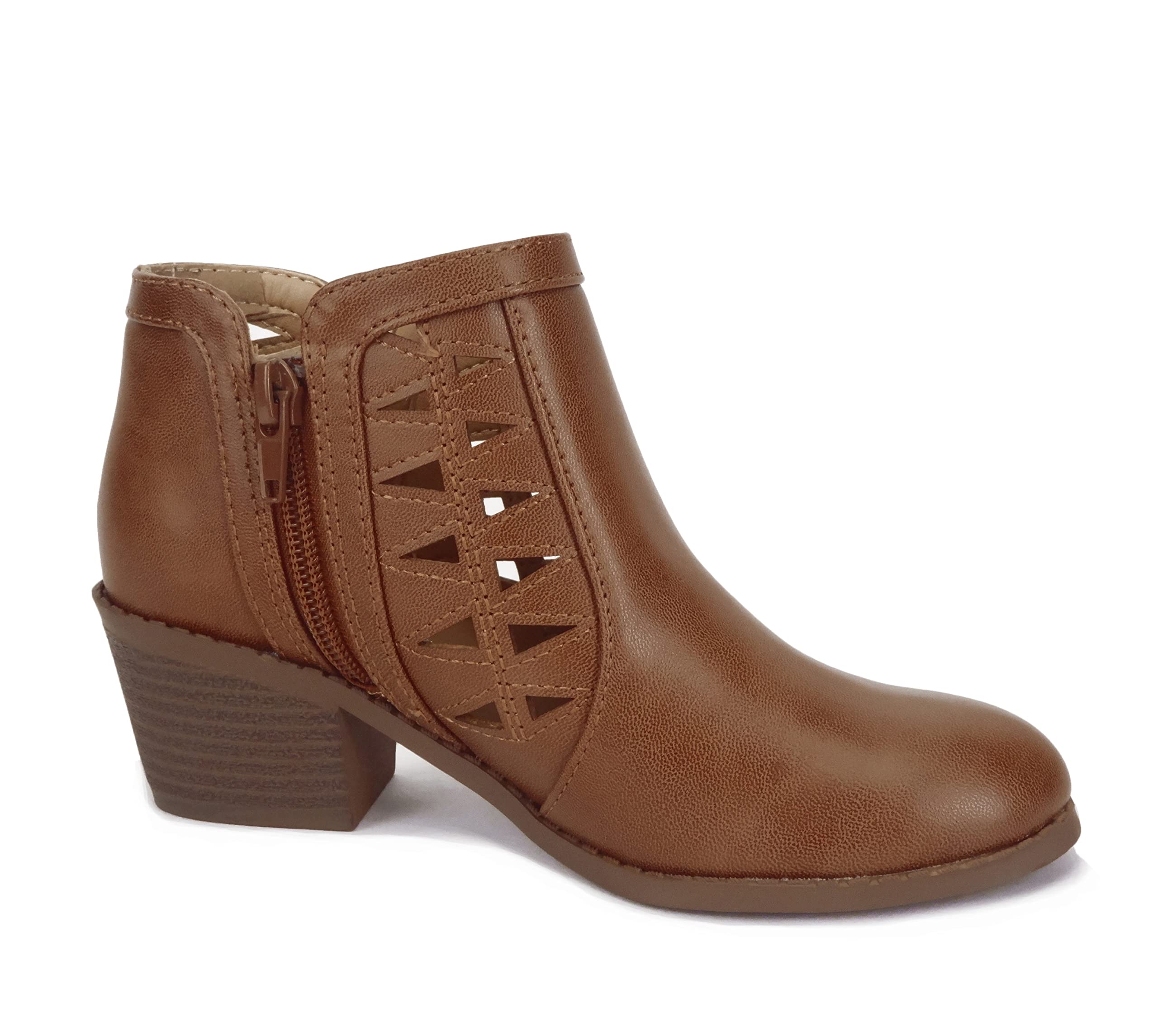 Soda Chance-2 Kids/Children/Girls Perforated Cut Out Stacked Block Heel Ankle Booties (Tan, us_footwear_size_system, little_kid, women, numeric, medium, numeric_2)