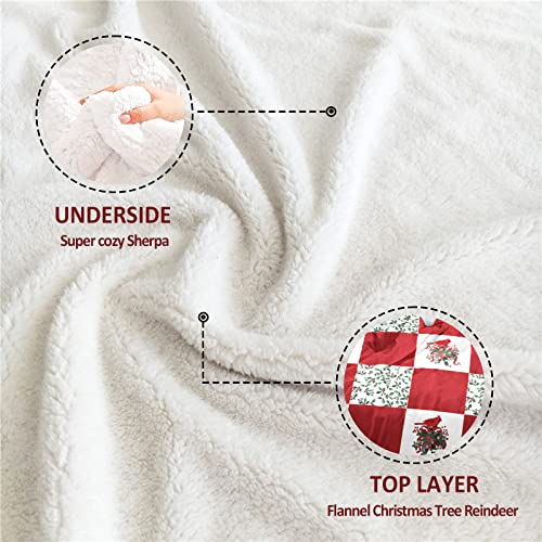 Christmas Sherpa Fleece Twin Size Blanket, Cardinals Birds Stitching Plaid Fuzzy Soft Lightweight Breathable Bed Sofa TV Couch Blanket - 60'x80'