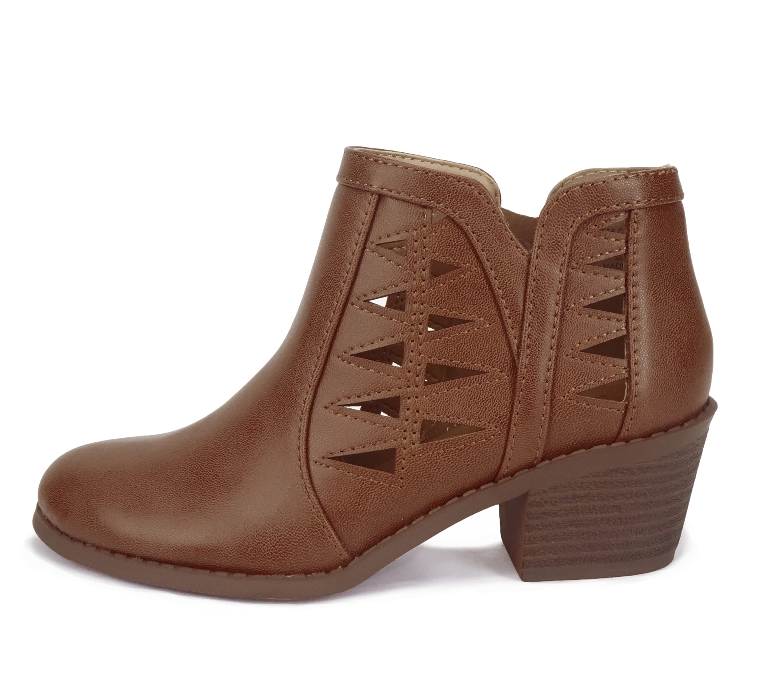 Soda Chance-2 Kids/Children/Girls Perforated Cut Out Stacked Block Heel Ankle Booties (Tan, us_footwear_size_system, little_kid, women, numeric, medium, numeric_2)