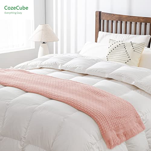 CozeCube Boho Throw Blanket for Couch, Mauve Throw Blanket, Basket Weave Waffle Throw Blanket, Farmhouse Lightweight Throw Blanket with Fringe, Blush Pink, 50'' x 60''