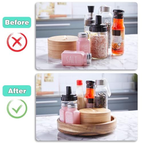 9" Lazy Susan Turntable Organizer for Cabinet, Acacia Wood Lazy Susan for Cabinet Table Pantry Kitchen Countertop Cupboard or Bathroom Organization, Kitchen Turntable Storage Container