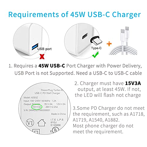Sisyphy Nylon Braided Surface Connect to USB-C Charging Cable Compatible for Microsoft Surface Pro7 Go2 Pro6 5/4/3 Surface Laptop Book,Works with 45W 15V3A USBC Charger and 3A USBC Cable - 0.2 Meters