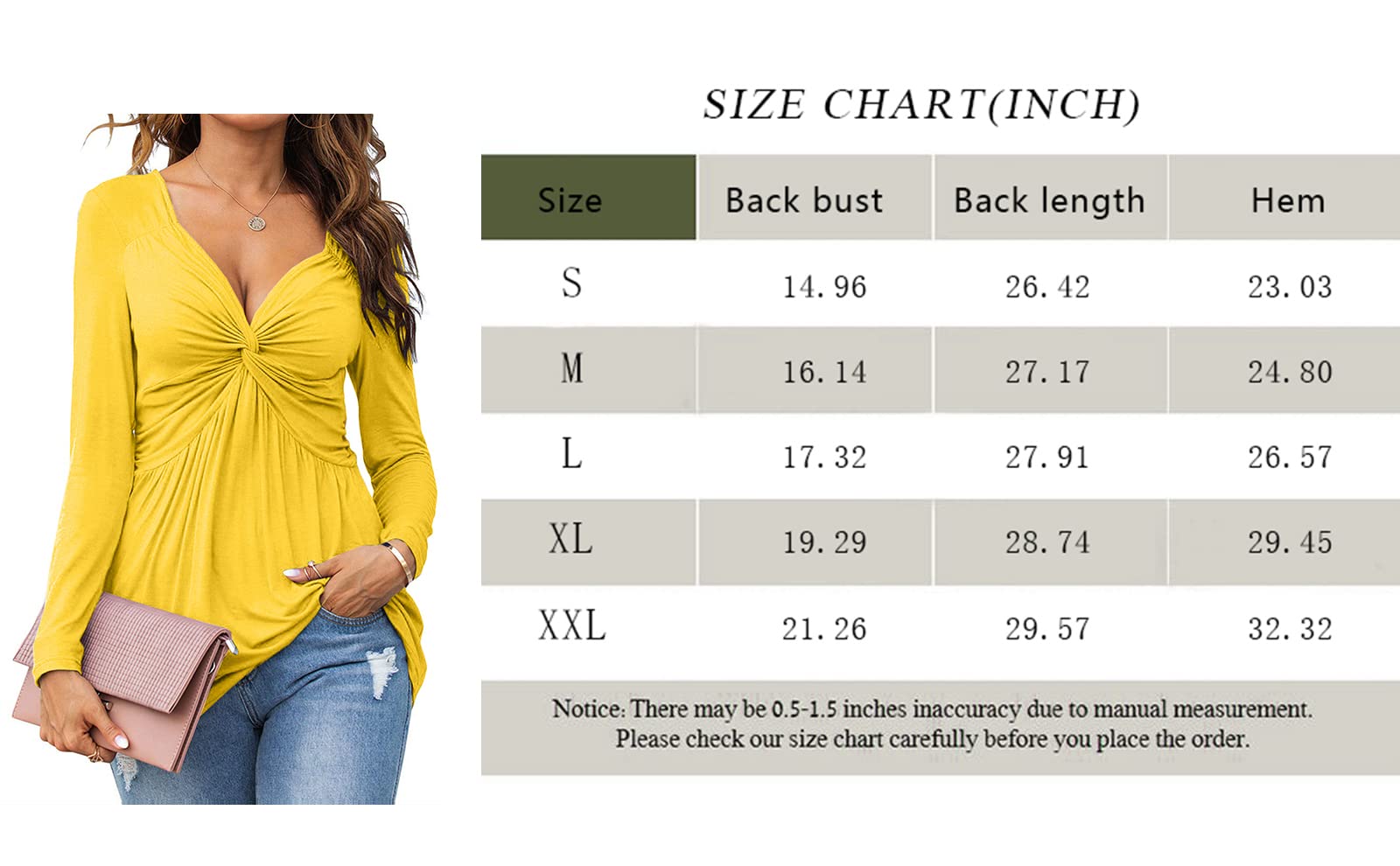 Tankaneo Womens V-Neck Front Knotted Blouse Shirt Long Sleeve Elegant Casual T-Shirt Solid Color Pullover Tops
