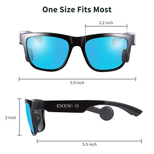 EKEN Bone Conduction Sunglasses - Bluetooth Headphones Smart Audio Glasses Wireless Open Ear with Microphone Answer Phone call for Fishing Golf Hiking G1