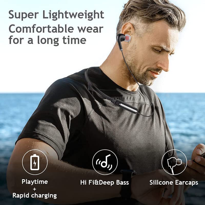 JKIKL Neckband 5.0 Headphones, Lightweight Foldable Sports Sweatproof Headset with Microphone, TF Card Slot