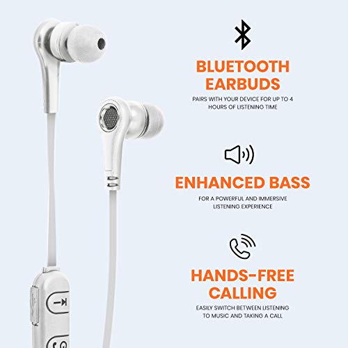Helix Audioflex Wireless Earbuds, 5.0 Bluetooth Headphones, Enhanced Bass, Built-in Track Controls and Microphone for Hands-Free Calling, Bluetooth Earbuds for Workout, Sports, Running, Gym - White