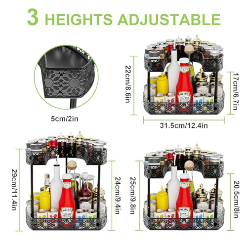 JBBTOOL 2 Tier Lazy Susan Organizer, Metal Turntable Spice Rack, 12-inch Adjustable Rotating Lazy Susan for Cabinet Pantry Kitchen Countertop Dining Table Cupboard Vanity Storage Bathroom