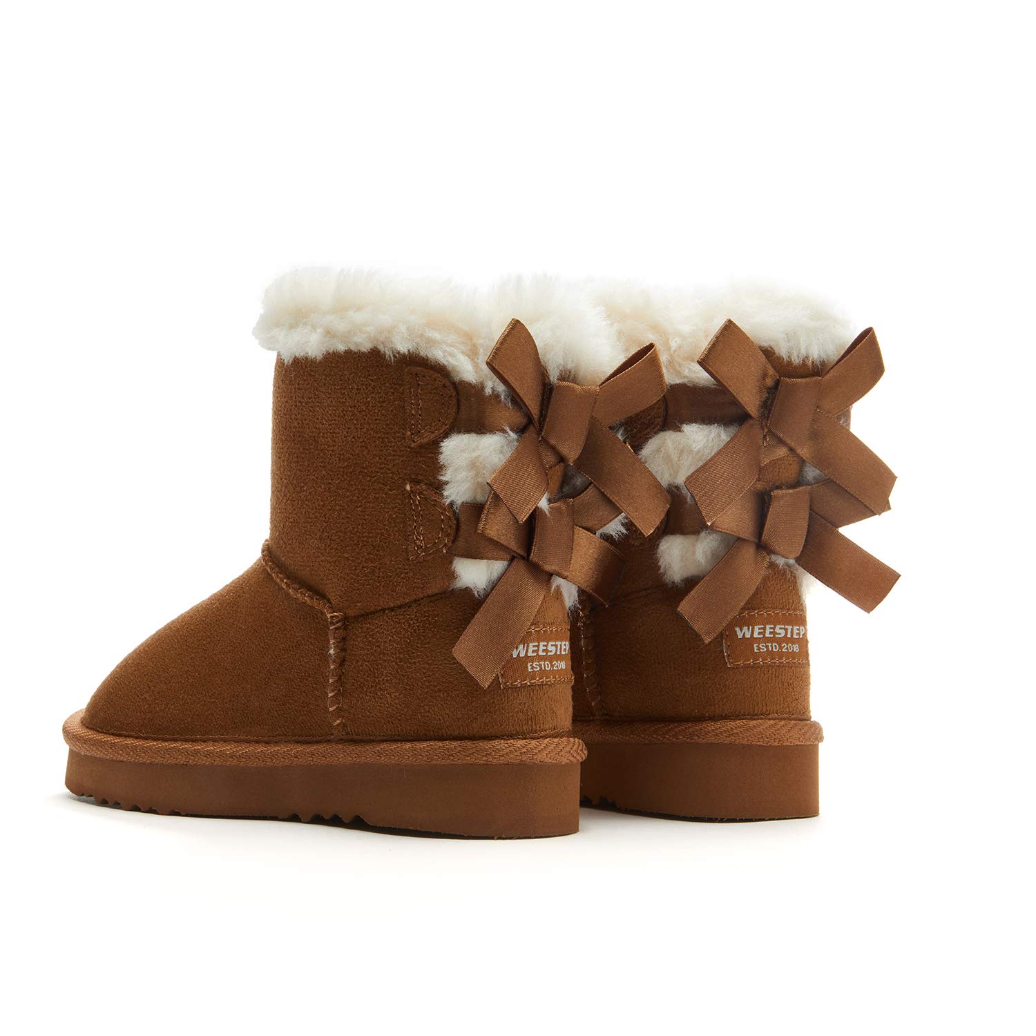 Weestep Girls Toddler Little Kid Warm Fur Winter Ankle Flat Snow Boot(2 Little Kid, Bow Brown)