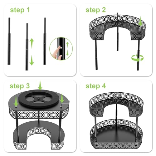 JBBTOOL 2 Tier Lazy Susan Organizer, Metal Turntable Spice Rack, 12-inch Adjustable Rotating Lazy Susan for Cabinet Pantry Kitchen Countertop Dining Table Cupboard Vanity Storage Bathroom