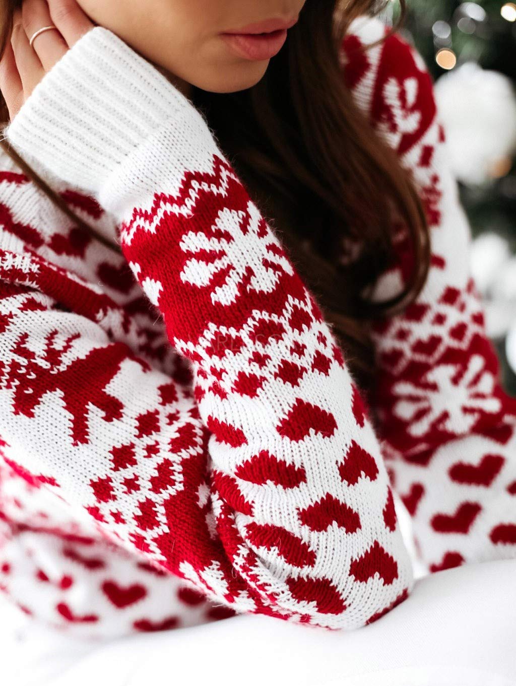 Christmas Sweater Funny Women 2023 Winter Christmas Sweater Crew Neck Long Sleeve Pullover Snowflake Striped Sweater Chunky Knit Jumper Tops Womens Sweater