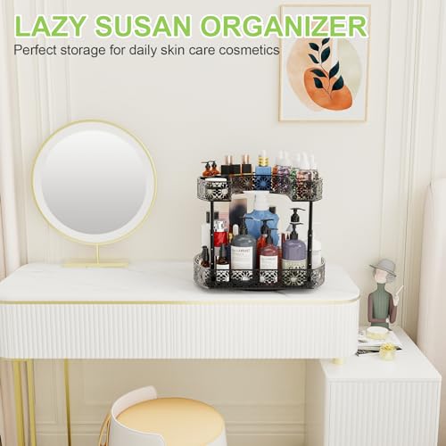 JBBTOOL 2 Tier Lazy Susan Organizer, Metal Turntable Spice Rack, 12-inch Adjustable Rotating Lazy Susan for Cabinet Pantry Kitchen Countertop Dining Table Cupboard Vanity Storage Bathroom