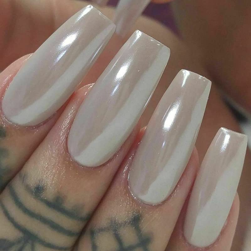 White Pearl Chrome Nail Powder - 2 Boxes Pearl Powder Ice Transparent Aurora Chrome Nail Powder, High Gloss Pearlescent Iridescent Glitters Powder Metallic Pigment for Nails