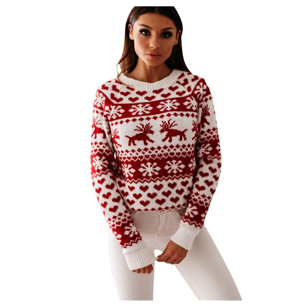Christmas Sweater Funny Women 2023 Winter Christmas Sweater Crew Neck Long Sleeve Pullover Snowflake Striped Sweater Chunky Knit Jumper Tops Womens Sweater