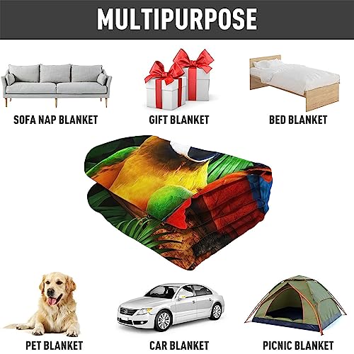 Rstick Parrot Blanket Leaves Birds Macaws Fleece Blanket Soft Fuzzy Plush Throw Blankets for Couch Bed 60"x80"