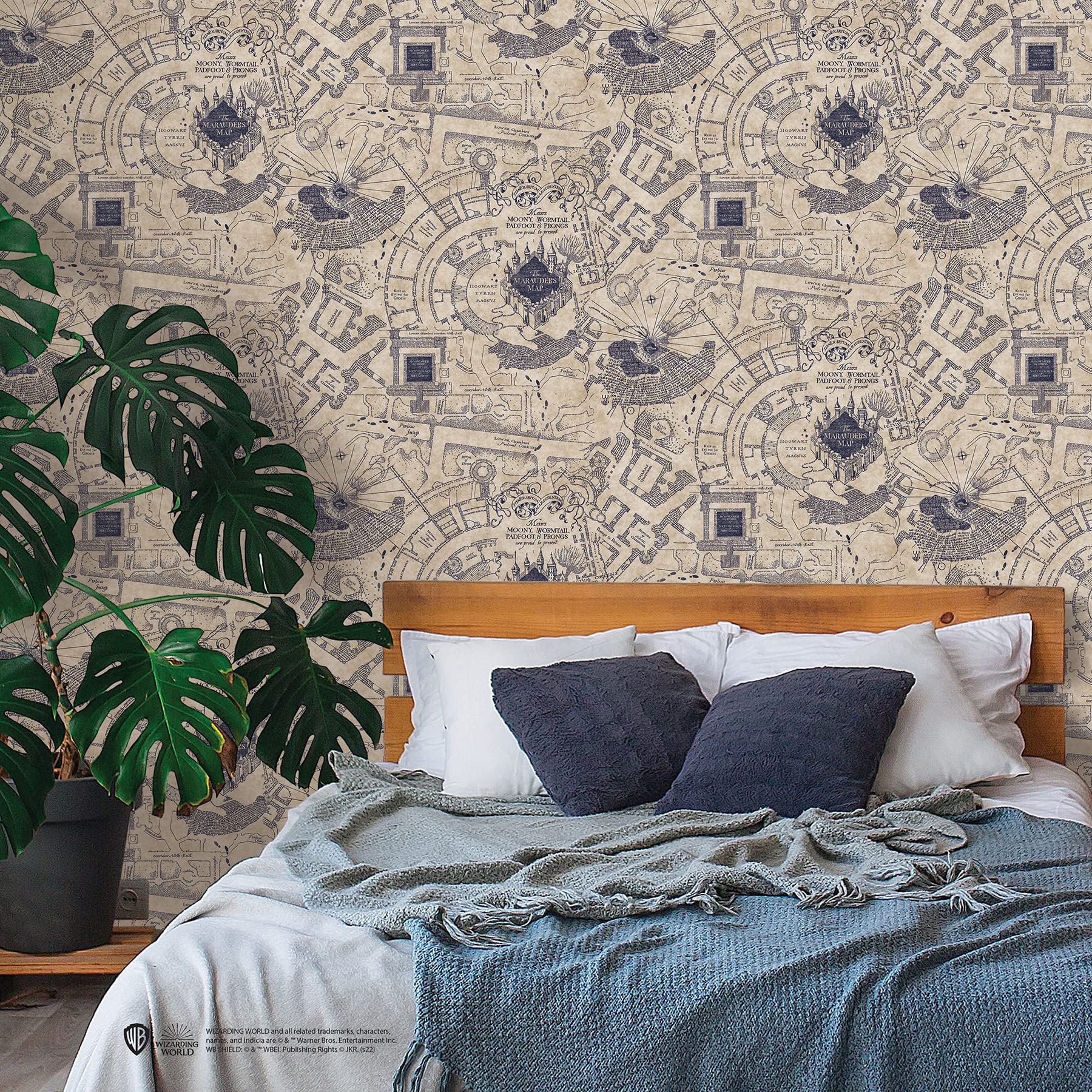 RoomMates RMK12436RL Blue Harry Potter Marauder's Map Peel and Stick Wallpaper