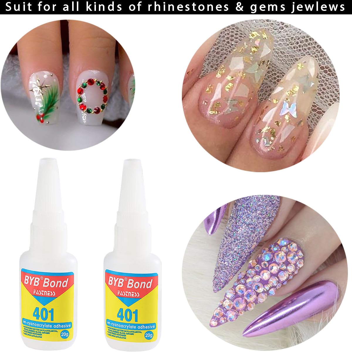 Nail Glue, Super Strong Nail Glue for Acrylic Nails, Professional Nail Glue for Nail Tips for Press On Nails Quick Dry Acrylic Nail Glue for Nail Tips Super Bond Fake Nails Glue Gel 0.71OZ 2 Bottles