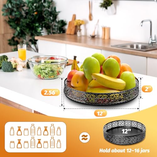 Black Lazy Susan Turntable for Table, Lazy Susan Organizer for Cabinet, Lazy Susan Spice Rack, Lazy Susan for Dining Table, Countertop, Cabinet, Makeup, Bathroom, Pantry (12IN-Branch-Black)