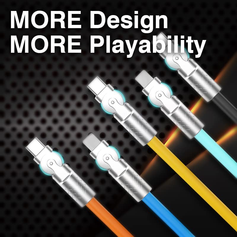 Recyphi Chubby Gamer 180° Rotating Fast Charge Cable USB to C Cord LED Flexible Rotary Connector Durable Thick Rubber Safety Charging, Laptop