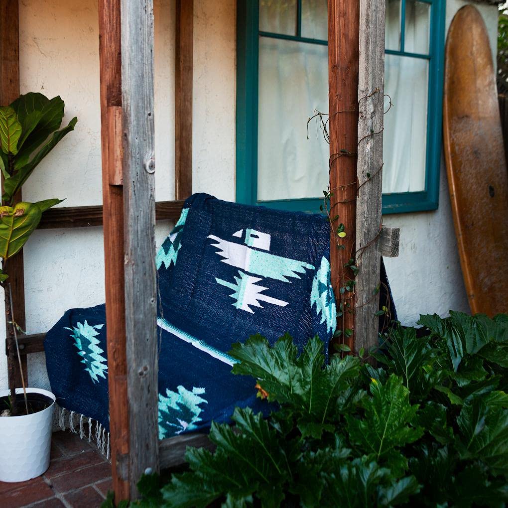 WP West Path Mexican Thunderbird Blanket Wall Tapestry | Authentic Southwestern Blanket | XL Thick Mexican Blanket Eagle - Tan Brown Navajo Aztec Style – Handwoven Yoga Blanket from Mexico (Blue)