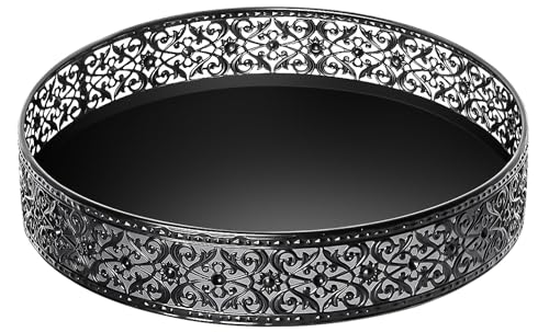 Black Lazy Susan Turntable for Table, Lazy Susan Organizer for Cabinet, Lazy Susan Spice Rack, Lazy Susan for Dining Table, Countertop, Cabinet, Makeup, Bathroom, Pantry (12IN-Branch-Black)