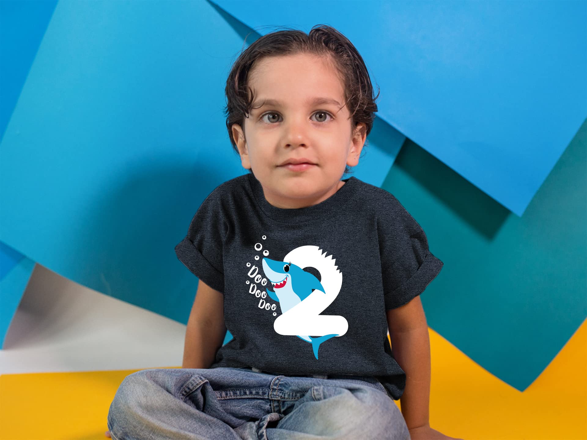 2nd Birthday Shirt boy Baby Shark Second Two 2 Year Old Toddler Outfit Shark doo (US, Age, 3 Years, Charcoal Black - Blue Shark)