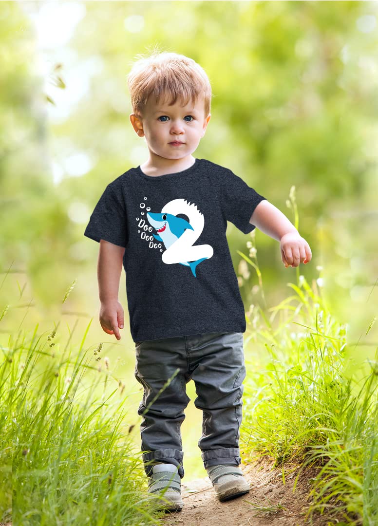 2nd Birthday Shirt boy Baby Shark Second Two 2 Year Old Toddler Outfit Shark doo (US, Age, 3 Years, Charcoal Black - Blue Shark)