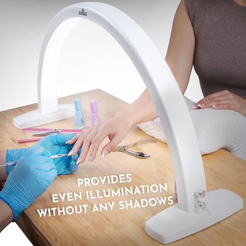 XOLLOZ Half-Moon LED Manicure Lamp - 1600 Lumen Desk Light for Nails, Tattoo & Lash Techs (White)