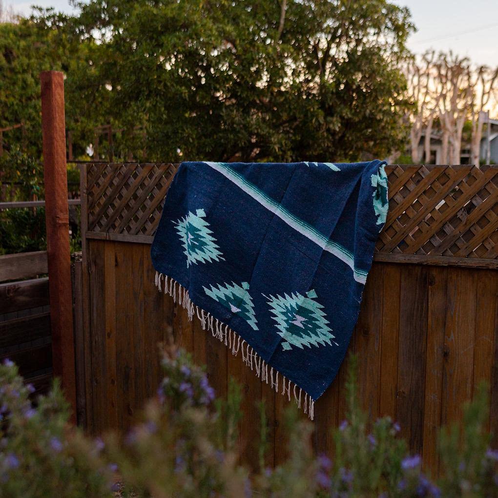 WP West Path Mexican Thunderbird Blanket Wall Tapestry | Authentic Southwestern Blanket | XL Thick Mexican Blanket Eagle - Tan Brown Navajo Aztec Style – Handwoven Yoga Blanket from Mexico (Blue)