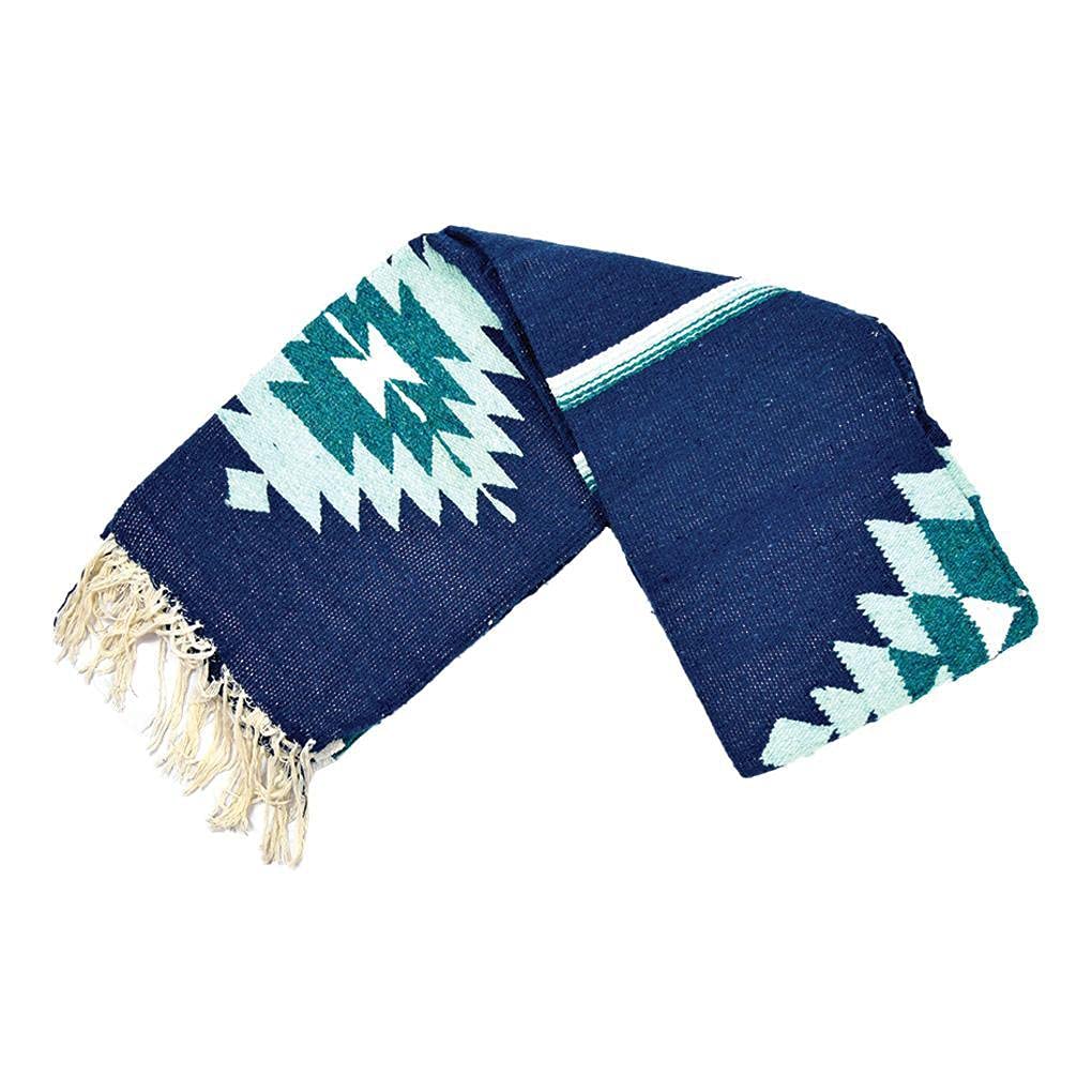 WP West Path Mexican Thunderbird Blanket Wall Tapestry | Authentic Southwestern Blanket | XL Thick Mexican Blanket Eagle - Tan Brown Navajo Aztec Style – Handwoven Yoga Blanket from Mexico (Blue)