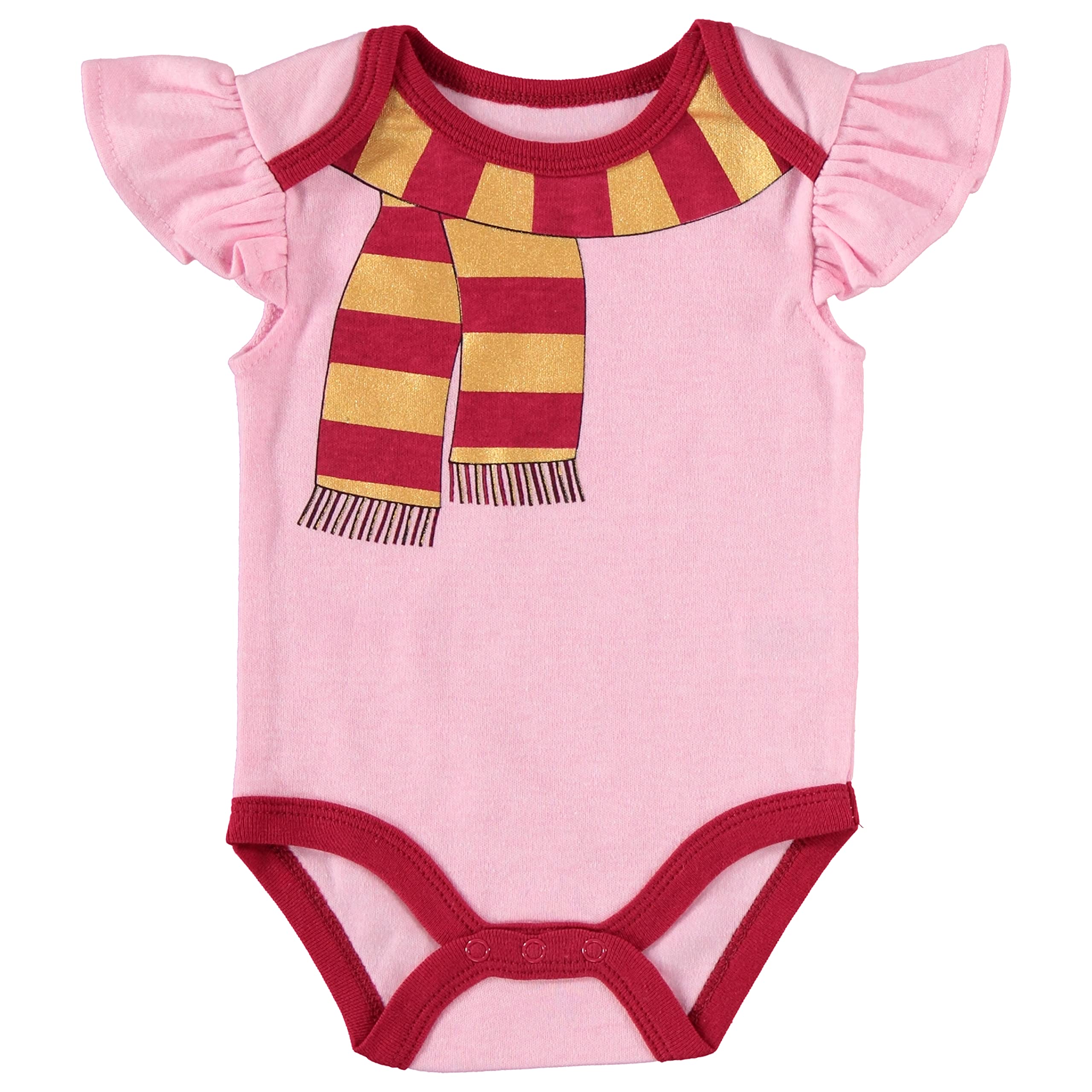 Harry Potter Baby Girls' Bodysuit, Knotted Cap & Socks Gift Set (Pink/Red/Yellow, 6-9 Months)