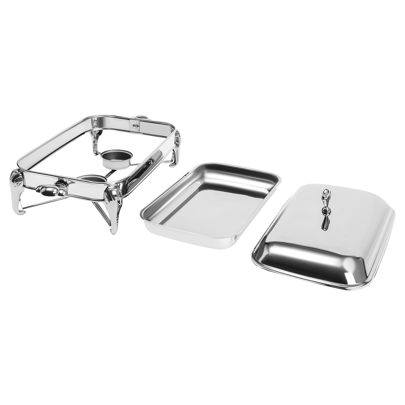 Chafing Dish Buffet Set Stainless Steel Chafing Servers with Handle and Lid Rectangular Food Warmer for Catering Event Birthday Party Buffet Food Warming Trays with Fuel Holder 2.9L, Silver