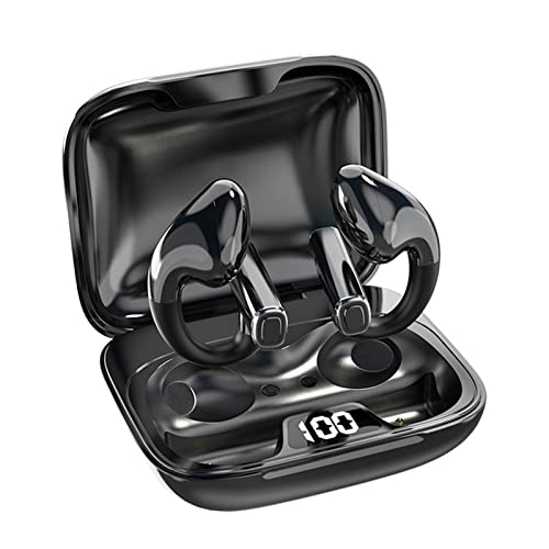 Wireless Ear Clip Bone Conduction Headphones Bluetooth Open Ear Waterproof Bluetooth Bone Conduction Earbuds Ear Clip Bone Conduction Head Set Painless Long Battery for Sports,Working,Driving Black