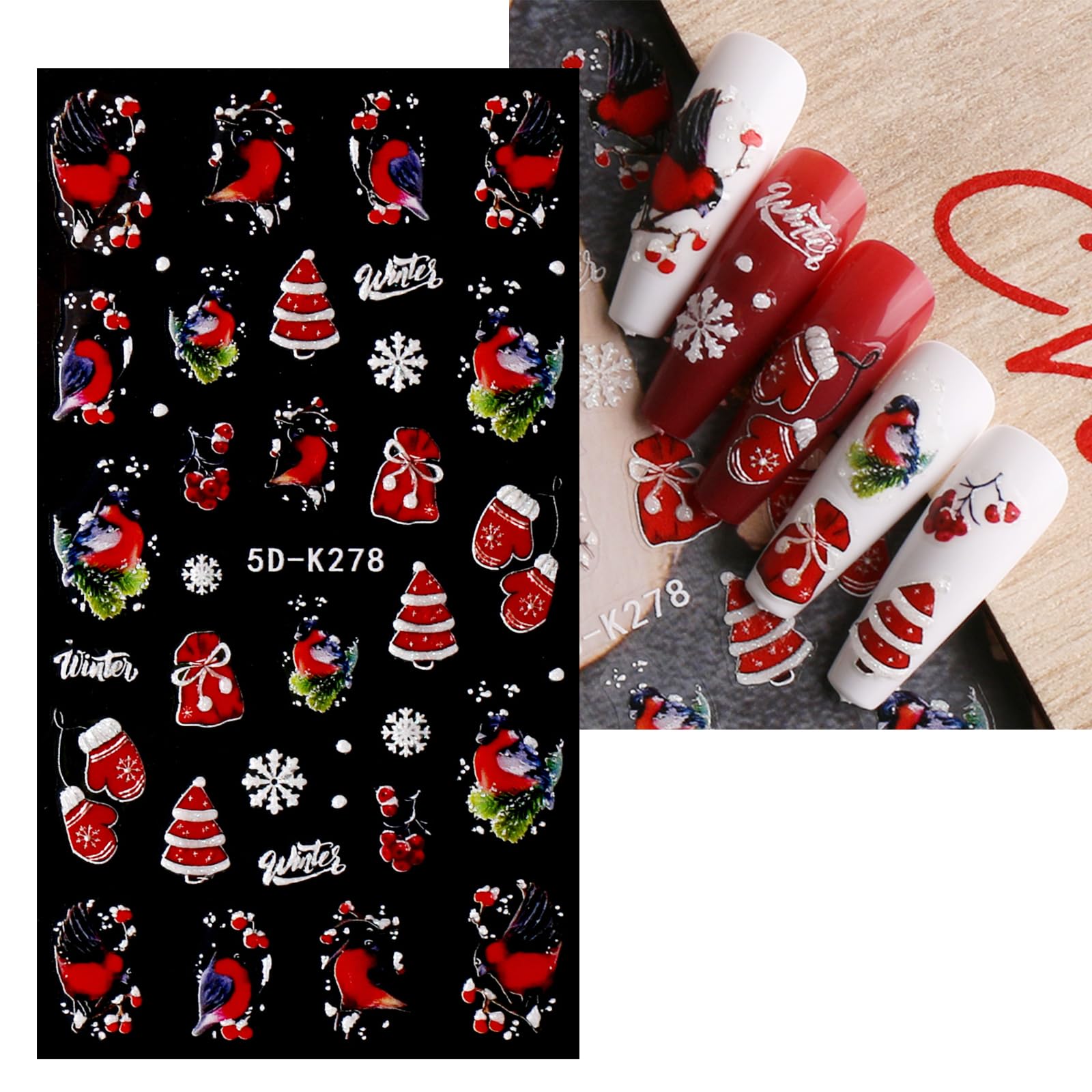 JMEOWIO 3D Embossed Christmas Nail Art Stickers Decals Self-Adhesive Pegatinas Uñas 5D Xmas White Snowflake Winter Holiday Nail Supplies Nail Art Design Decoration Accessories 4 Sheets