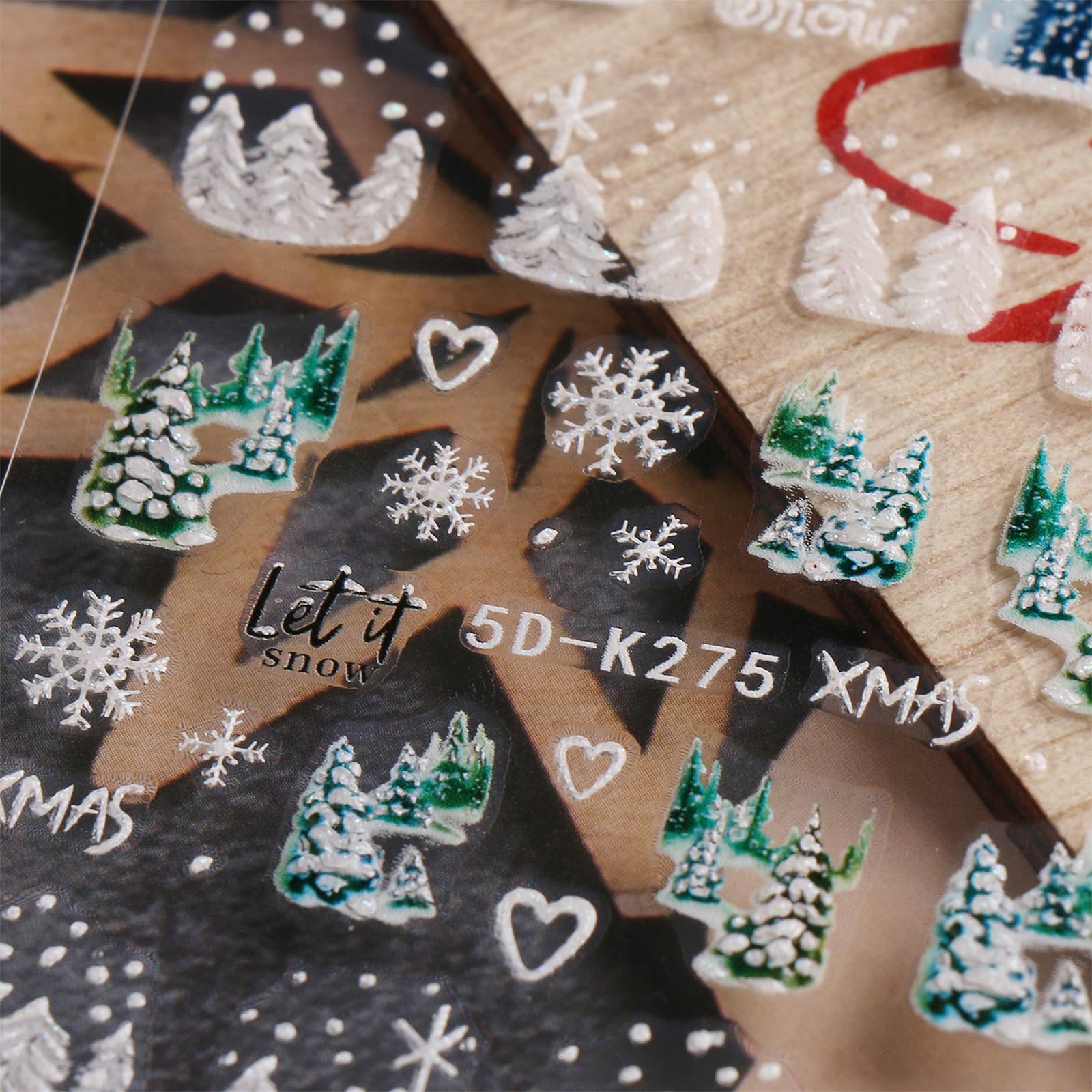 JMEOWIO 3D Embossed Christmas Nail Art Stickers Decals Self-Adhesive Pegatinas Uñas 5D Xmas White Snowflake Winter Holiday Nail Supplies Nail Art Design Decoration Accessories 4 Sheets