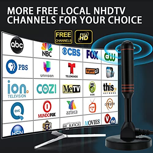 Digital HDTV Antenna - Powerful Magnetic Base - Coaxial Cable/AC Adapter - 60+ Mile Signal Reception Range - Indoor or Outdoor HDTV Antenna Support 4K 8K 1080P All TV's