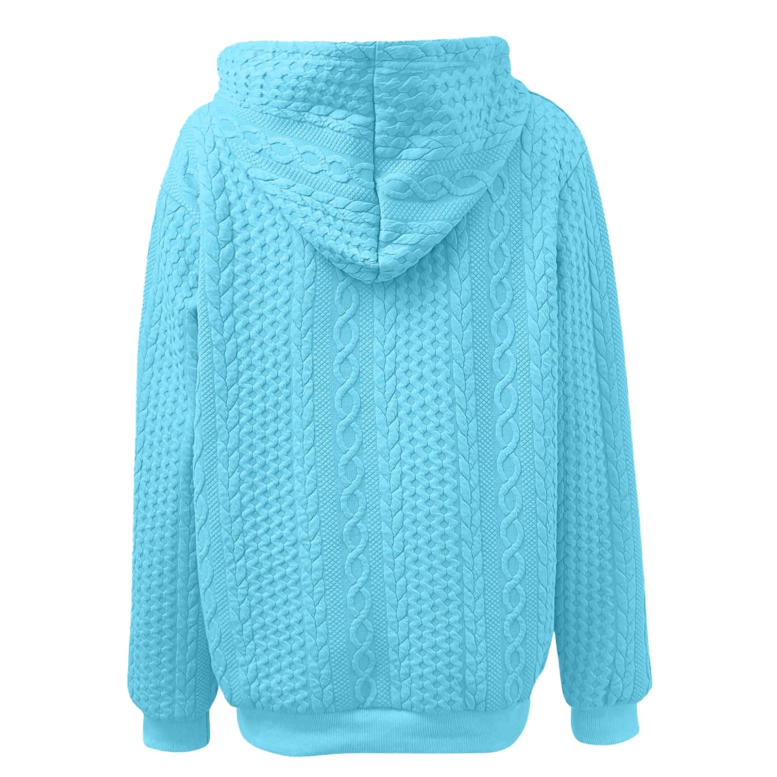 PETYCZEN Fall Sweatshirts for Women Casual Long Sleeve Slouchy Cozy Lightweight Cable Knit Oversized Hoodie Chunky Y2K Sweater Drawstring Pullover Tops Trendy Clothes with Pockets Light Blue 3X-Large