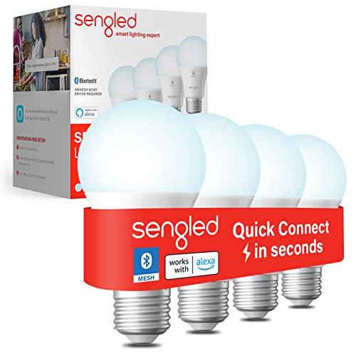 Sengled Smart Light Bulb, Bluetooth Mesh Bulb That Works with Alexa Only, Standard A19, Dimmable Daylight 5000K, E26 60W Equivalent 800LM, 4 Pack ā A Certified for Humans Device