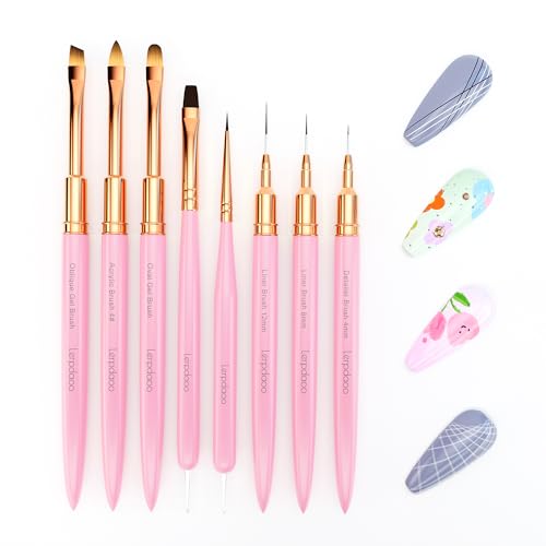 Komall Nail Art Brushes Set, 8Pcs Gel Polish Nail Art Design Painting Tools with Nail Extension Gel Brush Builder, Thin Nail Art Liner Brush and Nail Dotting Pen for Salon Home Diy Manicure 1