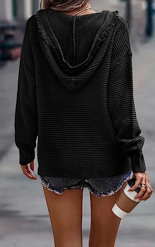 PRETTYGARDEN Women's 2024 Fall Pullover V Neck Knitted Sweater Casual Long Sleeve Jumper Top (Black, Large)