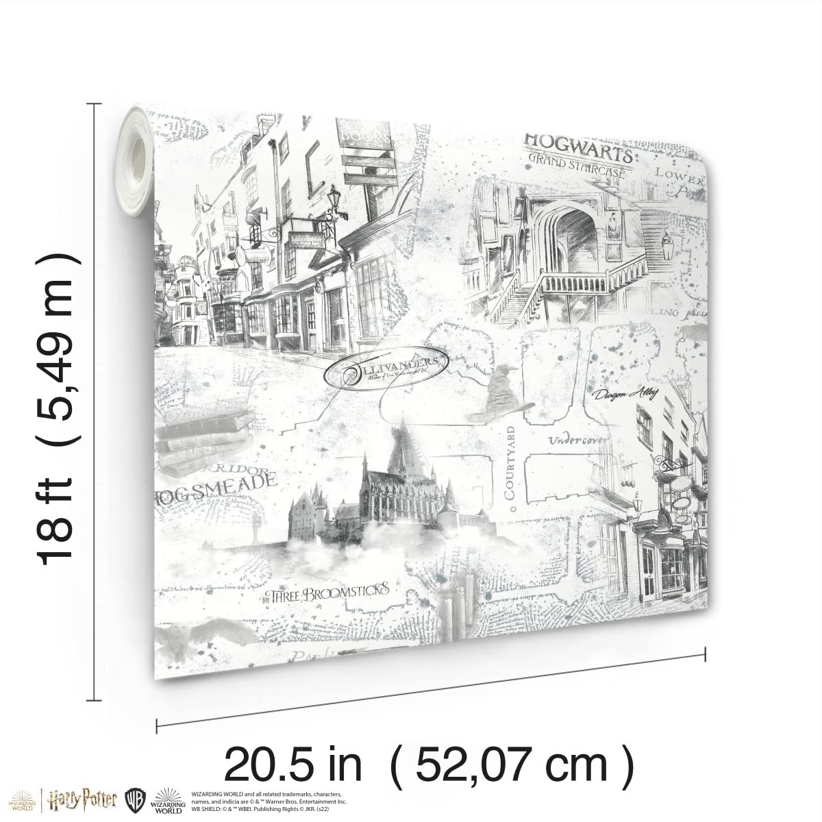 RoomMates RMK12353PL Harry Potter Map Peel and Stick Wallpaper, White, 30 Sq Ft
